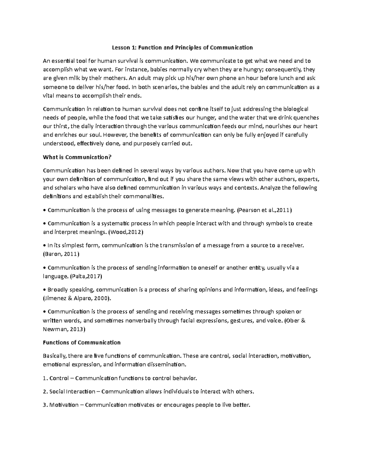 Lesson 1 Function and Principles of Communication - Lesson 1: Function ...