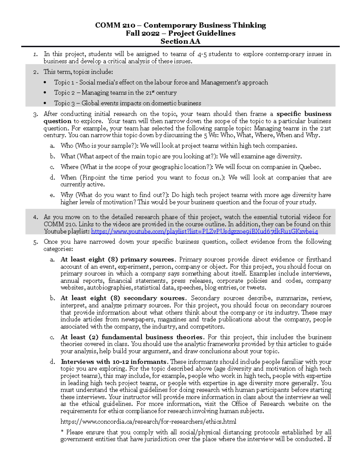 COMM 210 Group Project September 2022 - Fall Session - COMM 210 ...