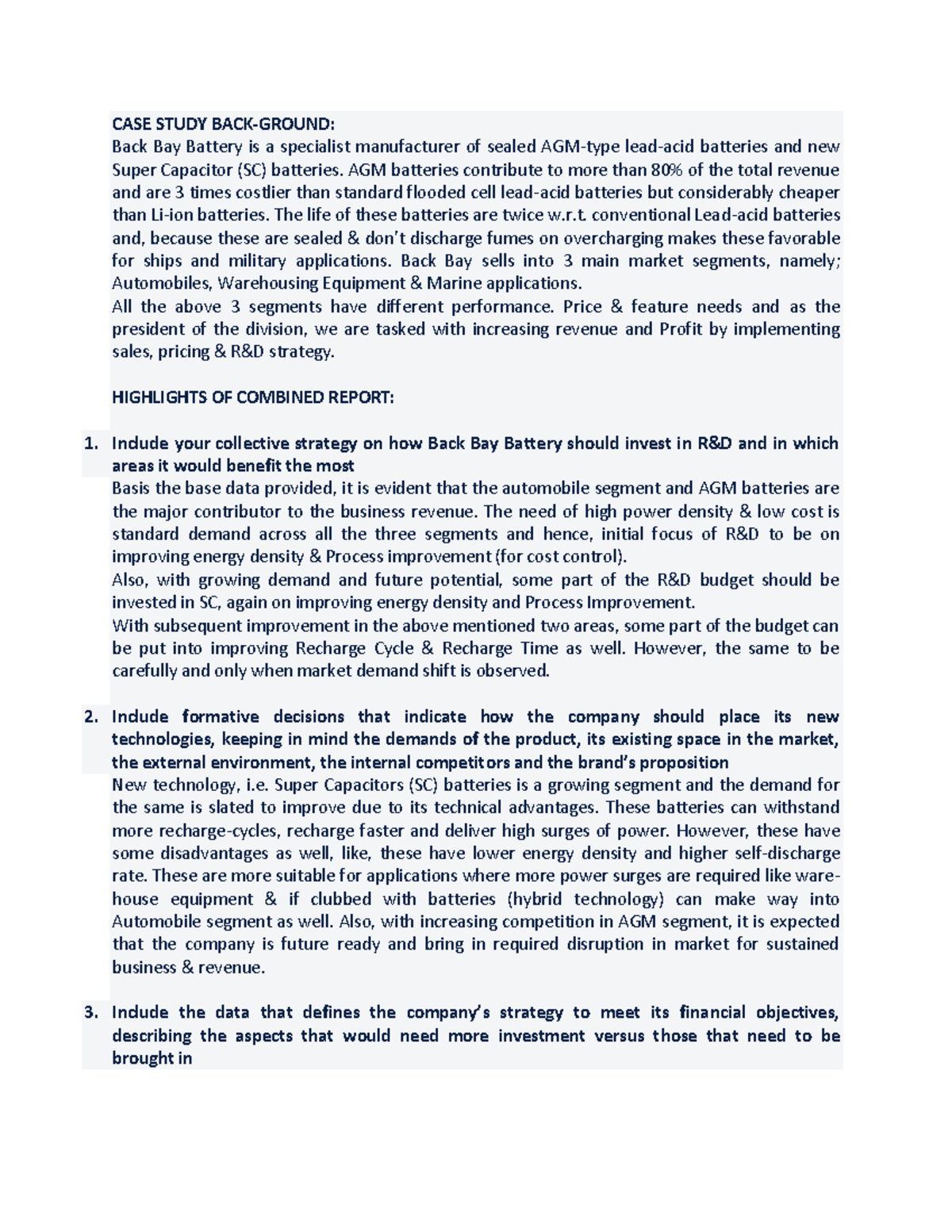Back Bay Batteries Reflective Report Project Group 11 - CASE STUDY BACK ...