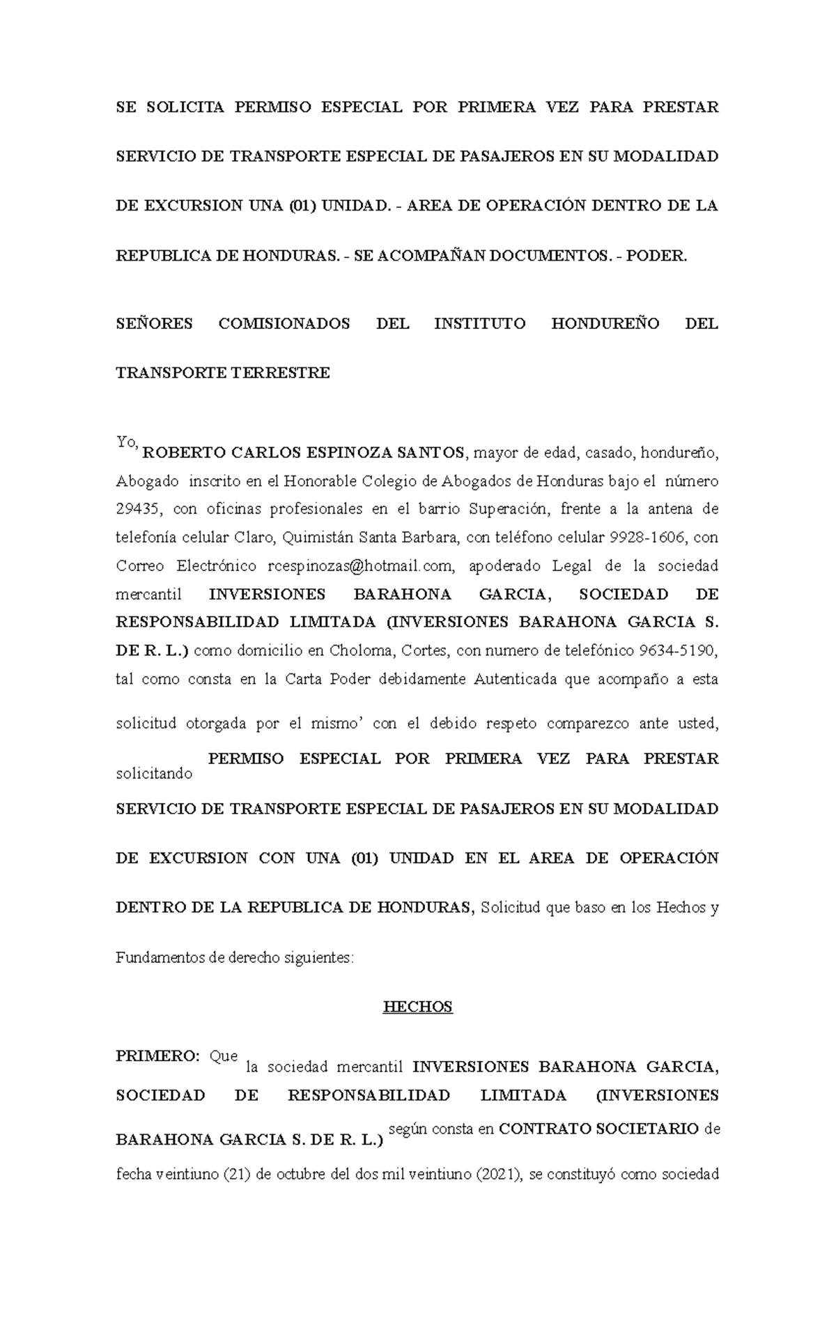 Solicitud transporte de bus AL IHTT - SE SOLICITA PERMISO ESPECIAL POR ...