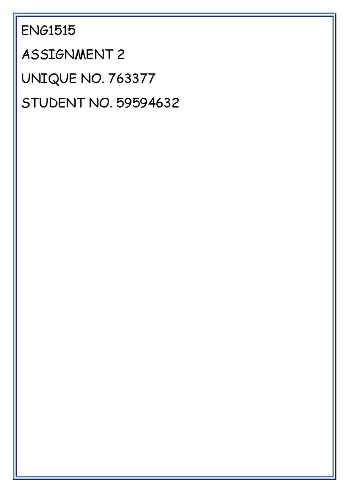 Eng1515 - English assignment 2 - ENG ASSIGNMENT UNIQUE NO. STUDENT NO ...