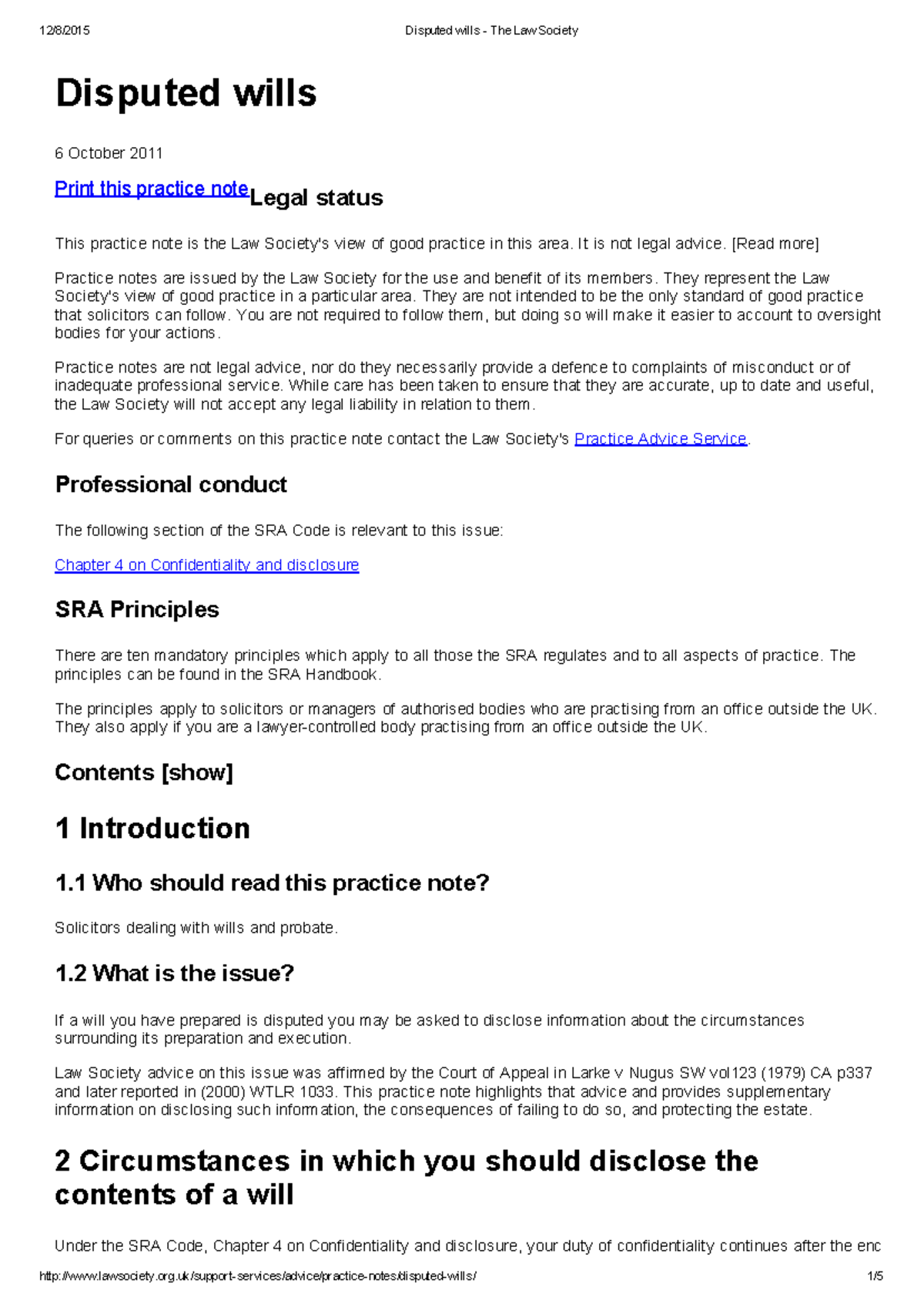 Disputed wills guidance - Print this practice note Disputed wills 6 ...