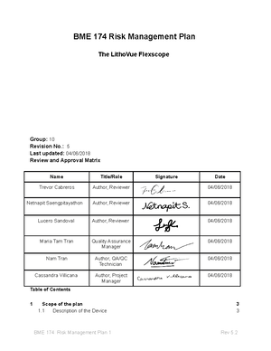 BME 174 Safety Characteristics Worksheet - Device: Safety ...