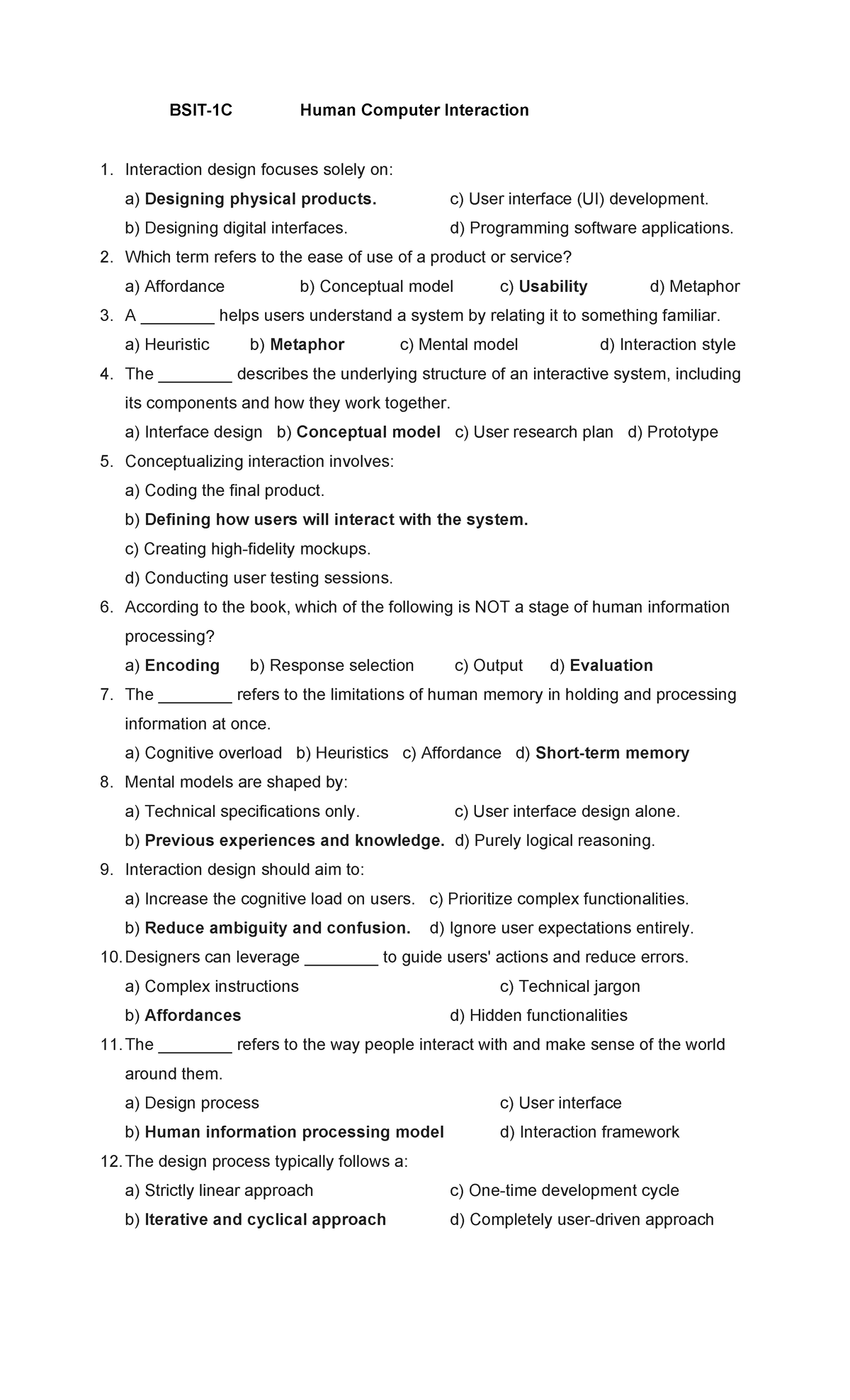 HCI - 20 Questions - Mock questionnaire for a test in Human Computer ...