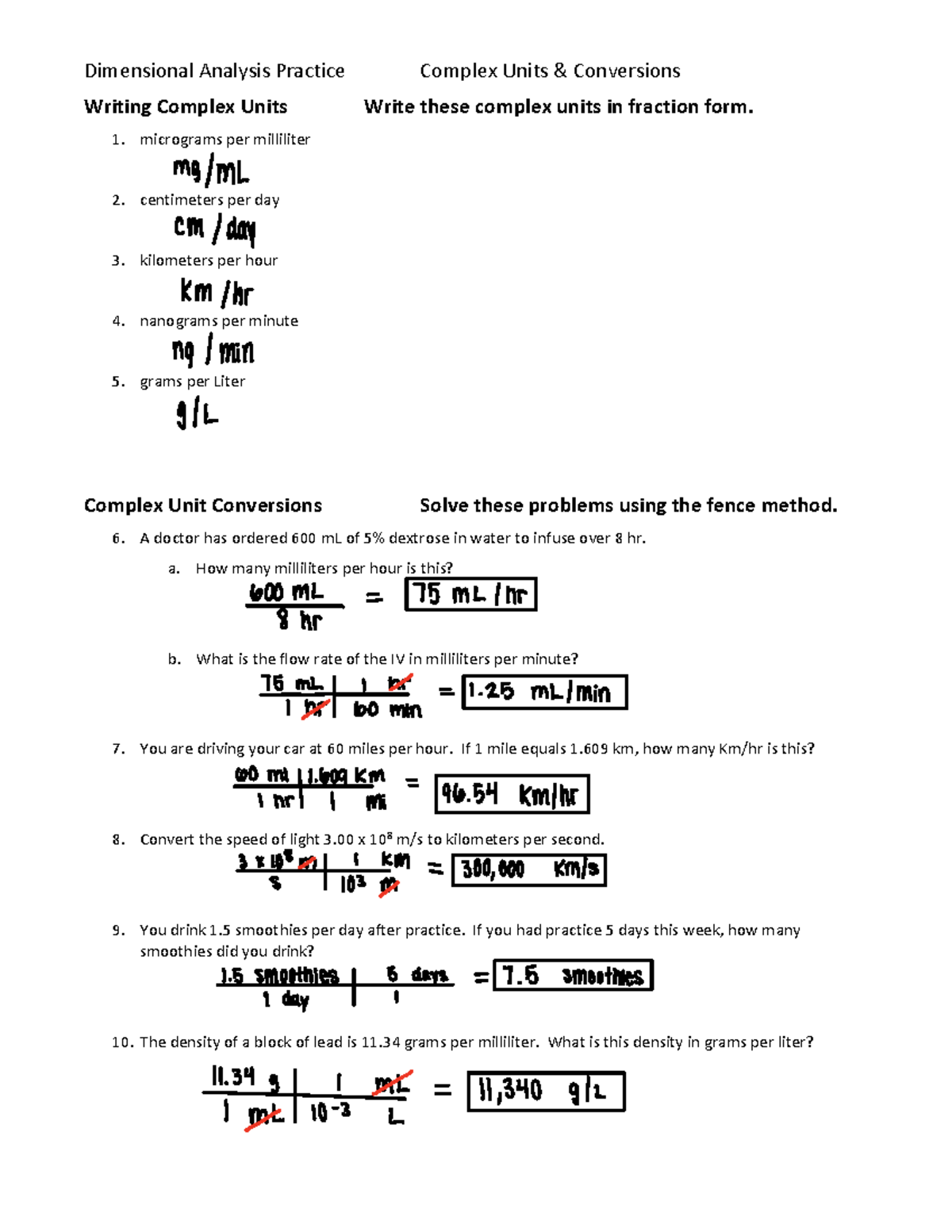 U1A Practice Complex Units & DA Acad - Dimensional Analysis Practice ...