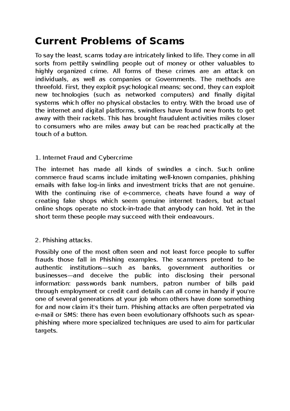 Current Problems of Scams - They come in all sorts from pettily ...