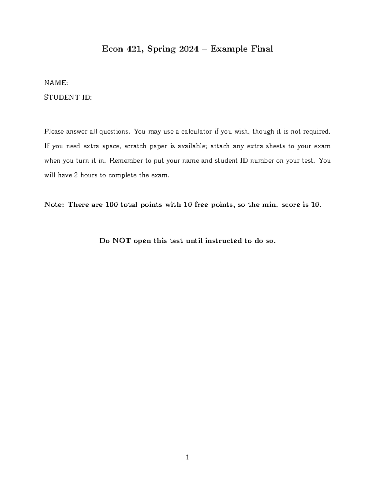 Econ421 Example Final - gsdfgsdfg - Econ 421, Spring 2024 – Example ...