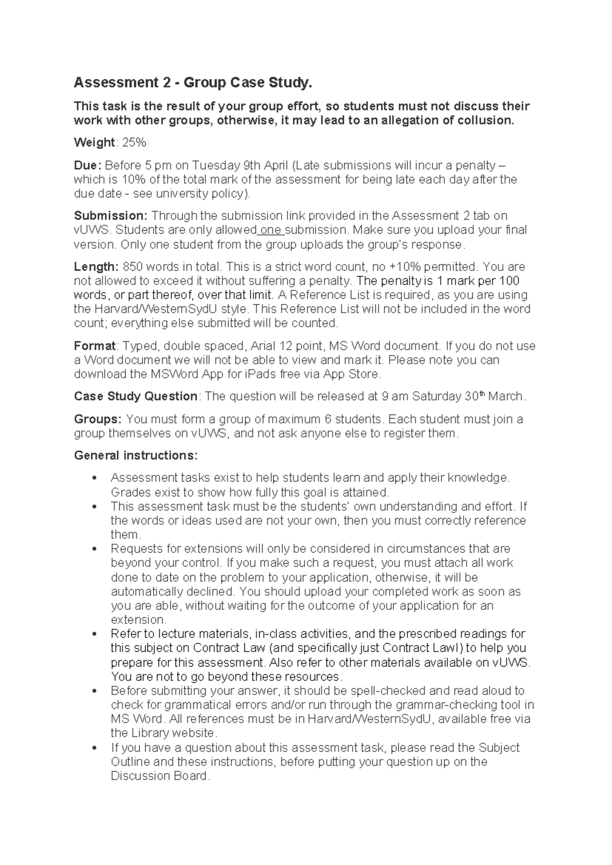 Instructions for assessments - Assessment 2 - Group Case Study. This ...