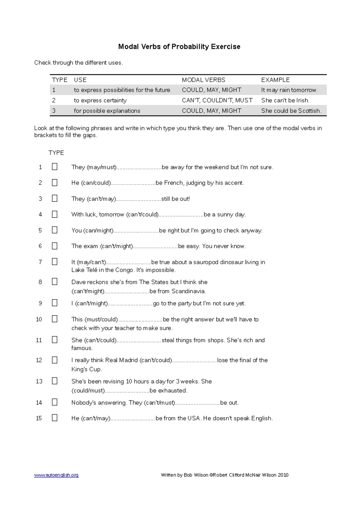 Modals of probability - Apuntes 1 - autoenglish Written by Bob Wilson ...
