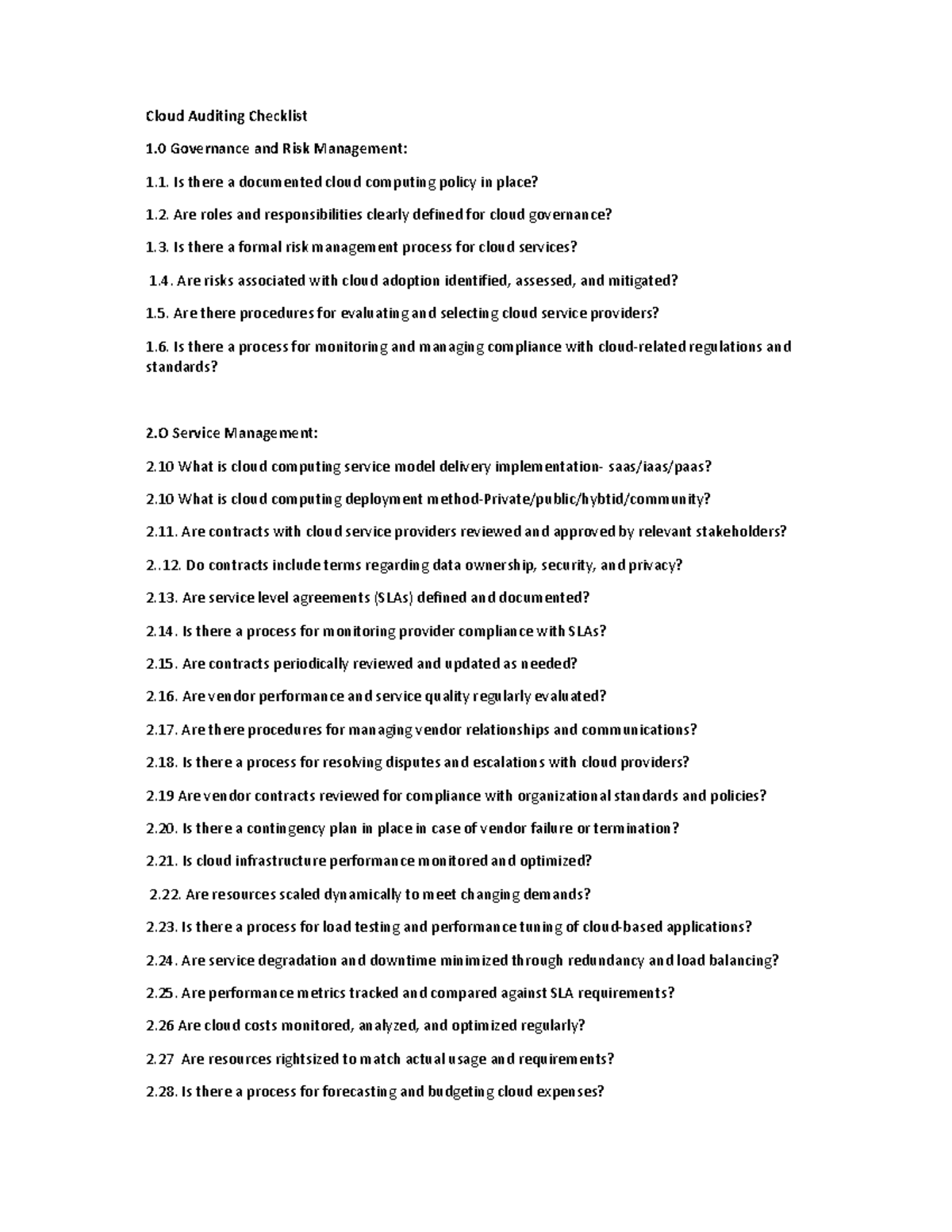 Cloud Auditing Checklist - Are contracts with cloud service providers reviewed and approved by ...