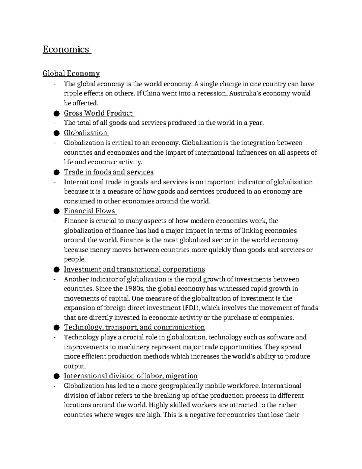 Economic HSC Course - Economics Global Economy - The global economy is ...