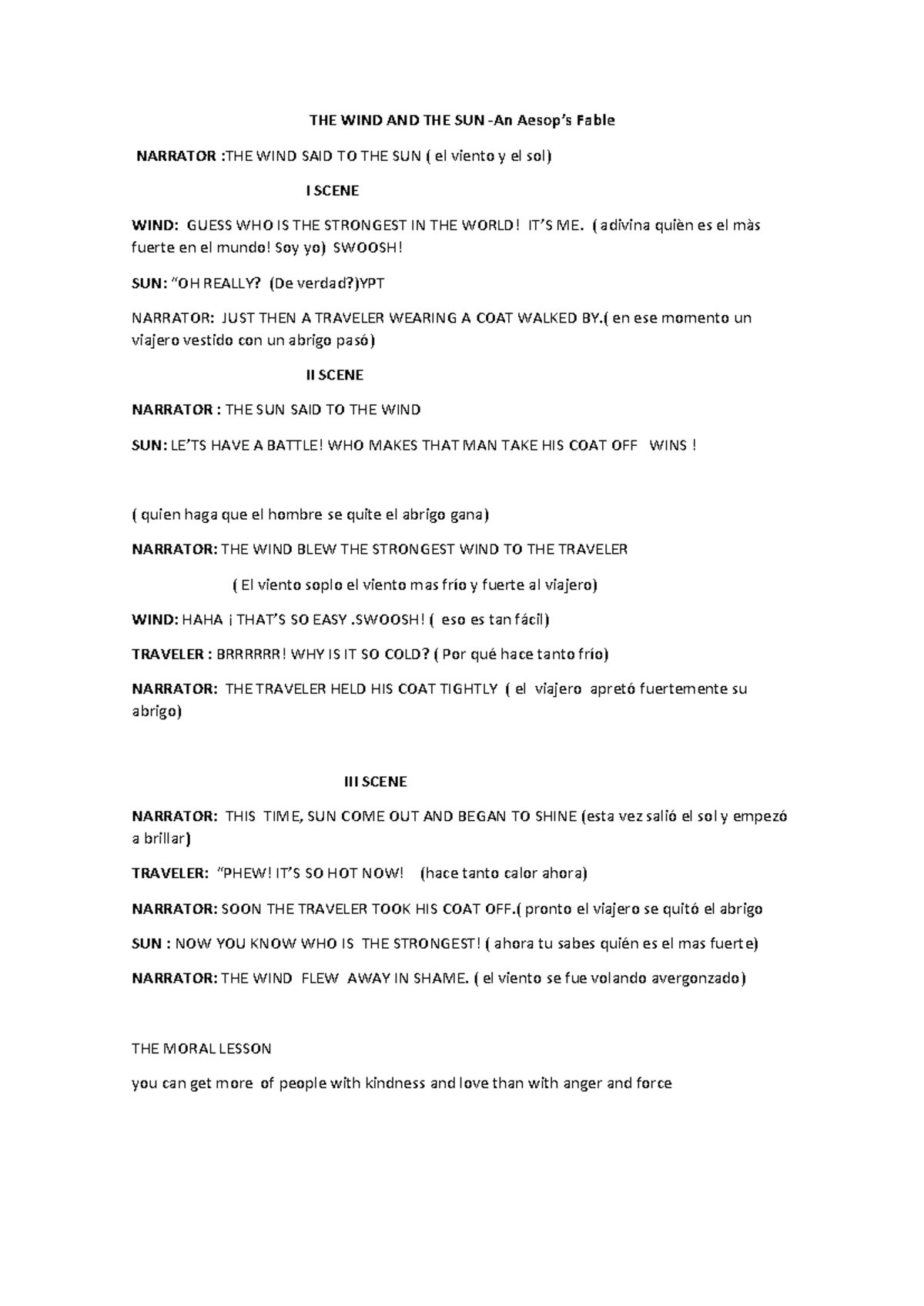 Dramatizacion Ingles - BONITO - THE WIND AND THE SUN - An Aesop’s Fable ...