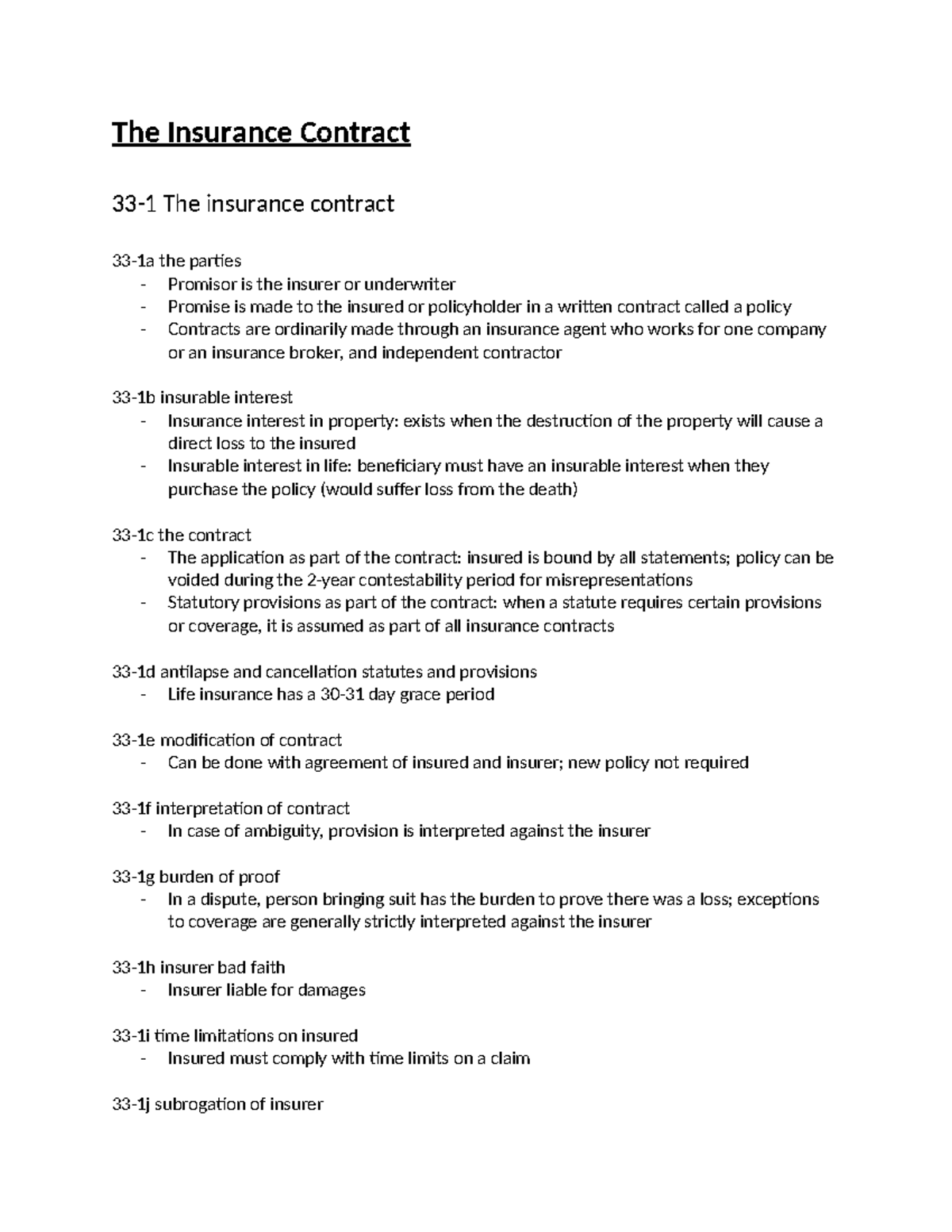 Chapter 33 slide notes - The Insurance Contract 33-1 The insurance ...
