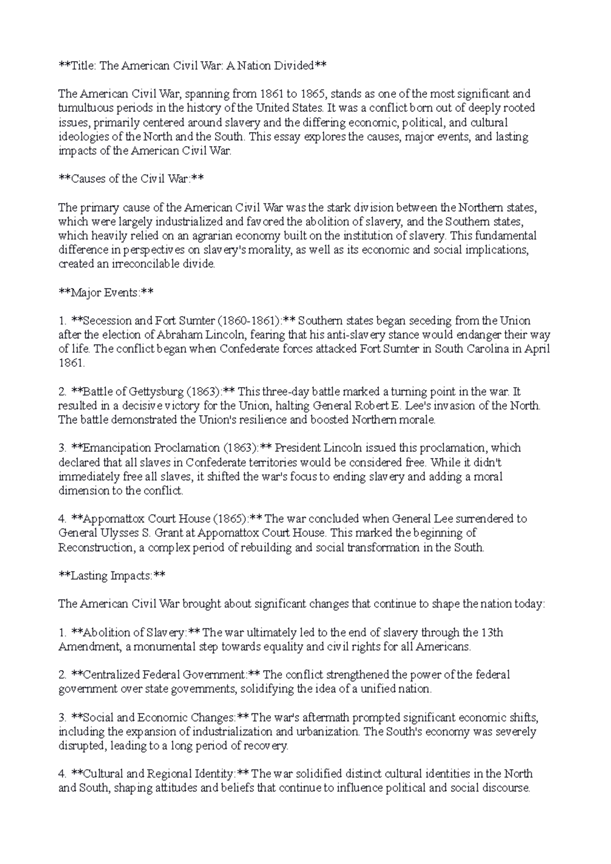 American civil war - Title: The American Civil War: A Nation Divided ...