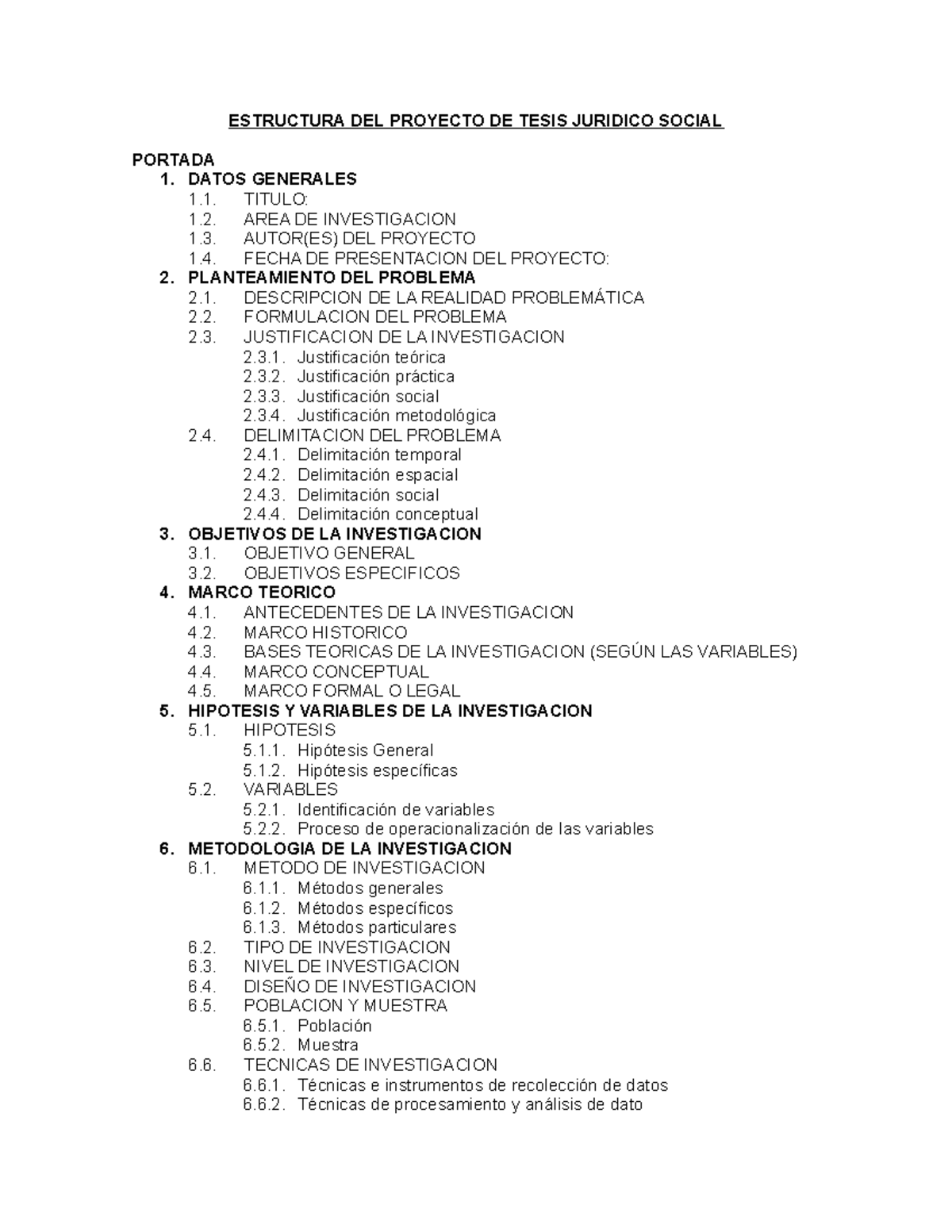 Estructura DEL Proyecto DE Tesis Juridic - ESTRUCTURA DEL PROYECTO DE ...
