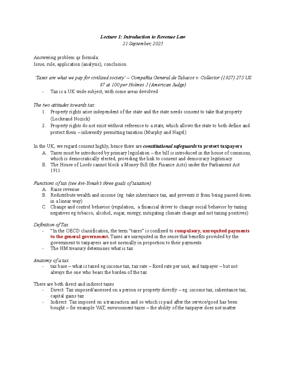Lectures notes - Lecture 1: Introduction to Revenue Law 21 September ...