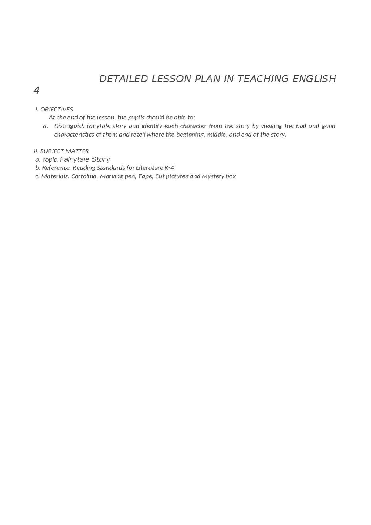 Jen Detailed Lesson PLAN IN Teaching English 4 - DETAILED LESSON PLAN ...