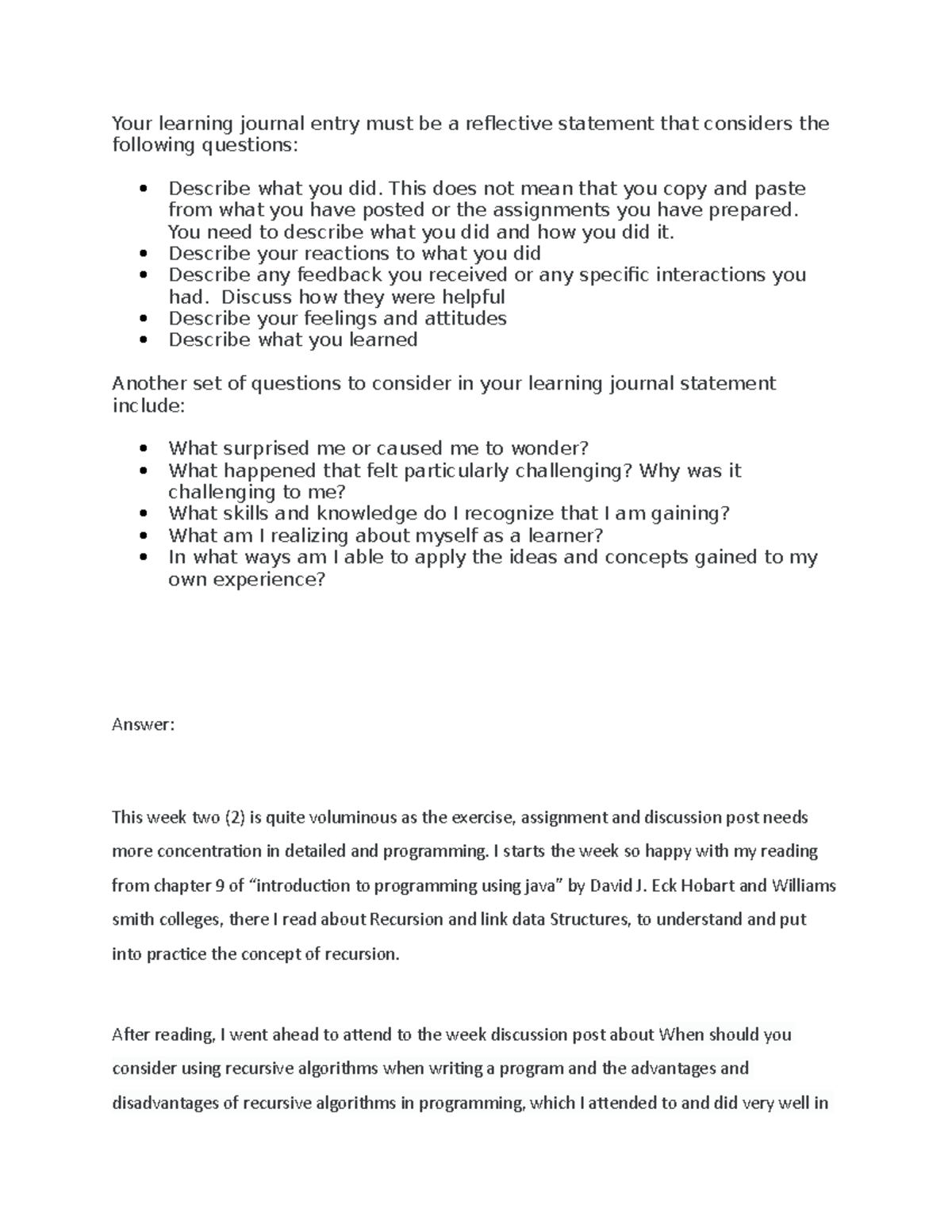 Learning Journal Unit 2 - Your learning journal entry must be a ...