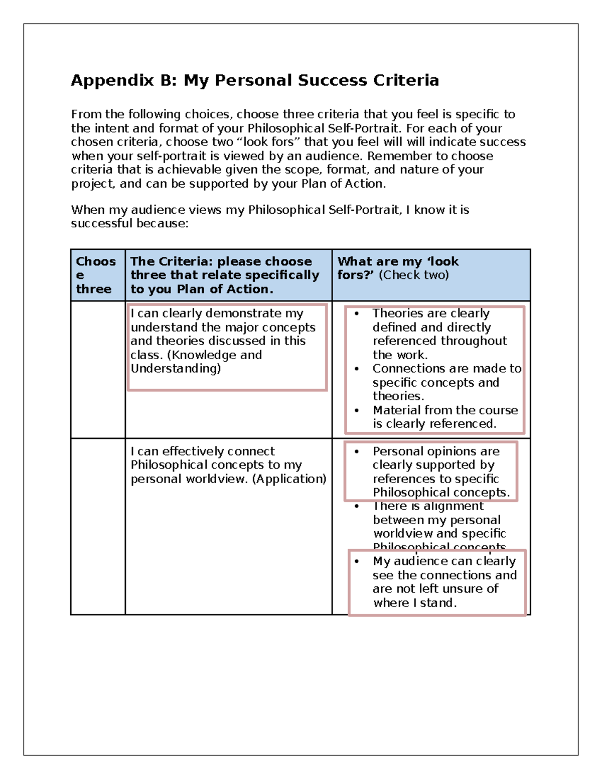HZT4U CPT 2021 Personal Success Criteria - Appendix B: My Personal ...