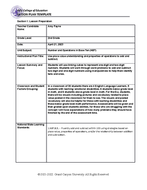 3-day unit plan template Benchmark - Section 1: Lesson Preparation ...