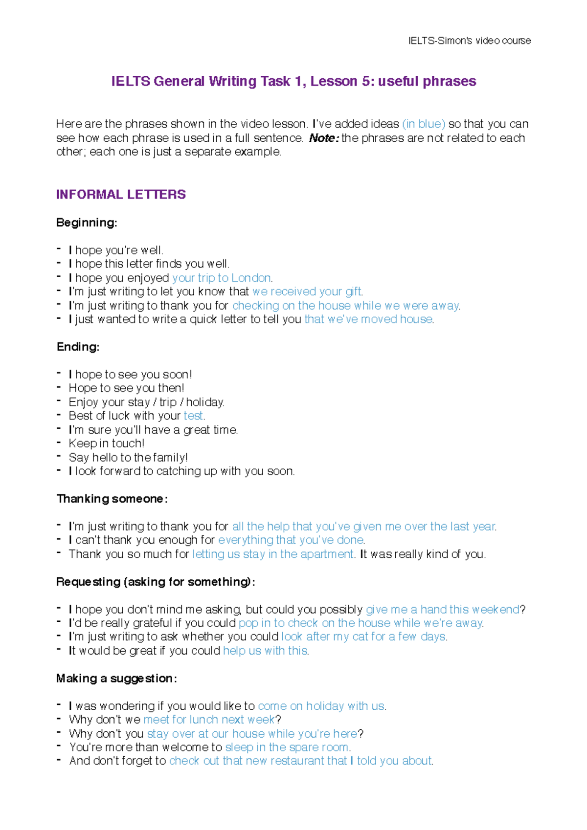 Useful phrases worksheet - 001293G - ACU - Studocu
