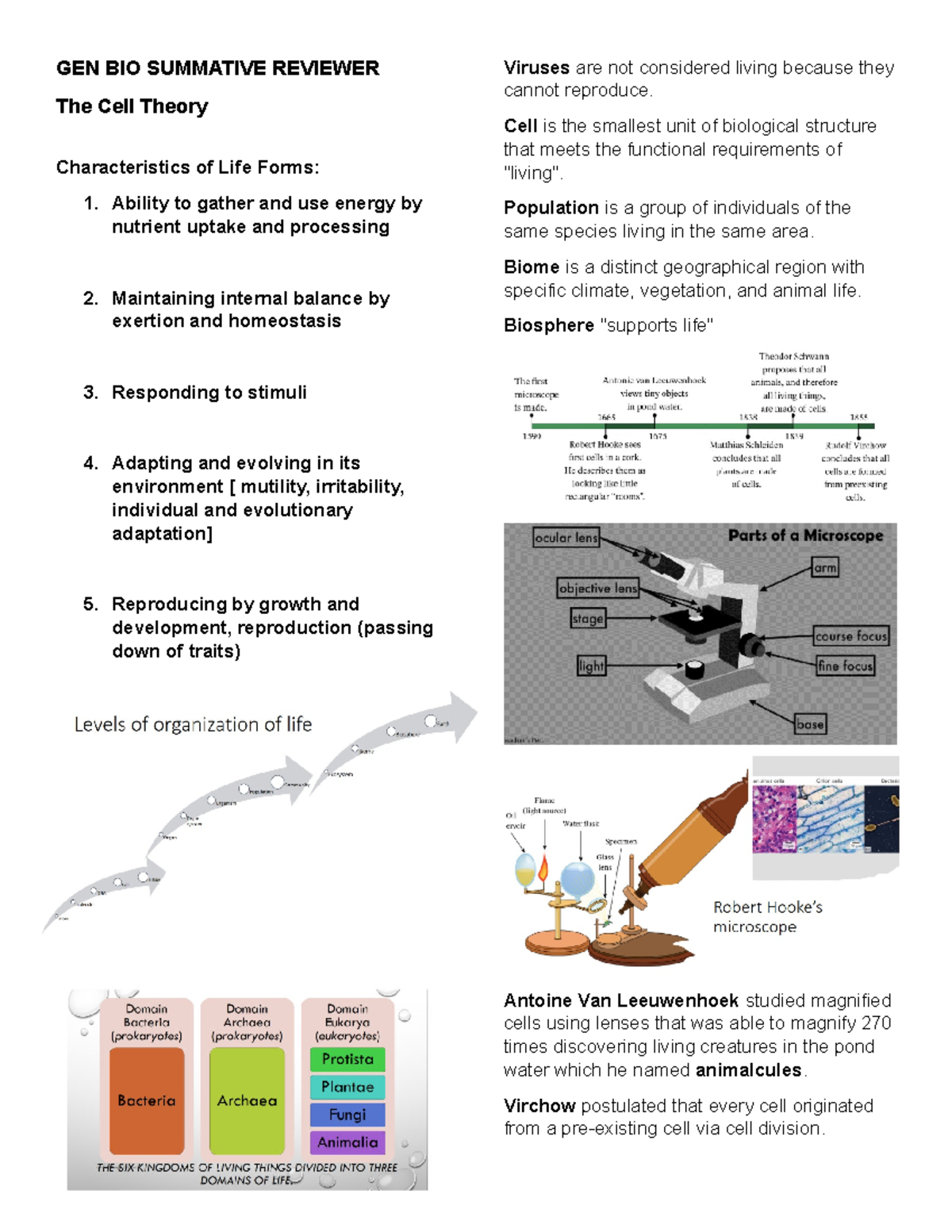 GEN BIO Summative Reviewer - GEN BIO SUMMATIVE REVIEWER The Cell Theory ...