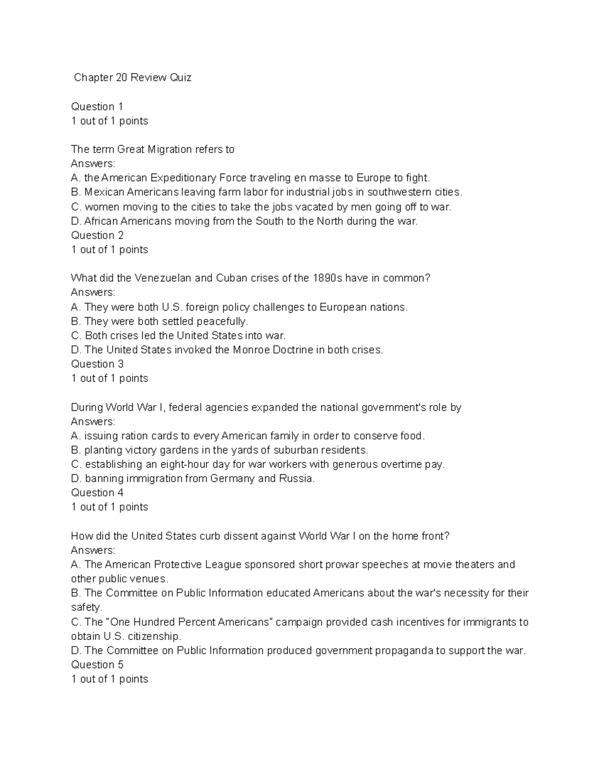 Unit 2 Chapter 20 Quiz - Chapter 20 Review Quiz Question 1 1 out of 1 ...