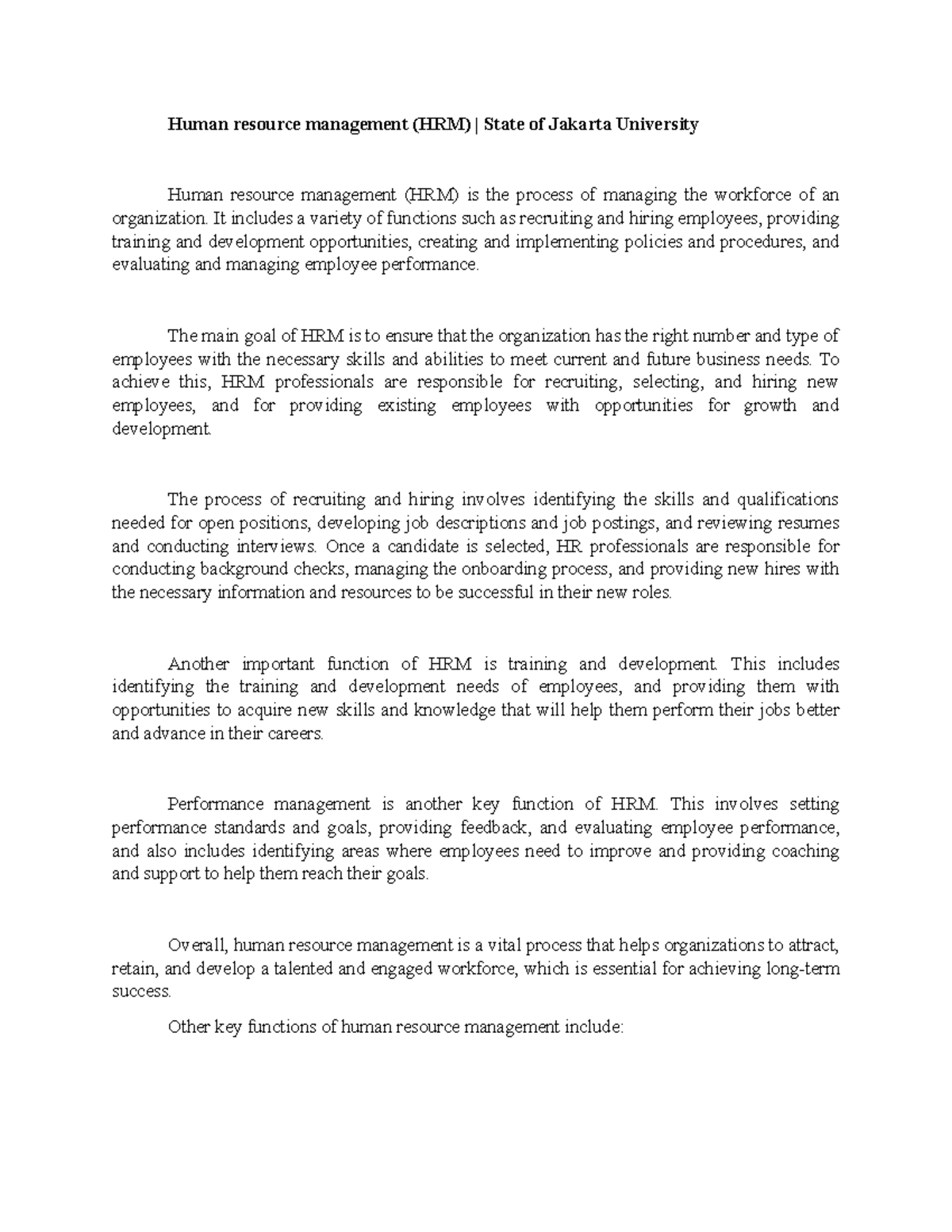 Definition of Human Resource Management - State of Jakarta University ...