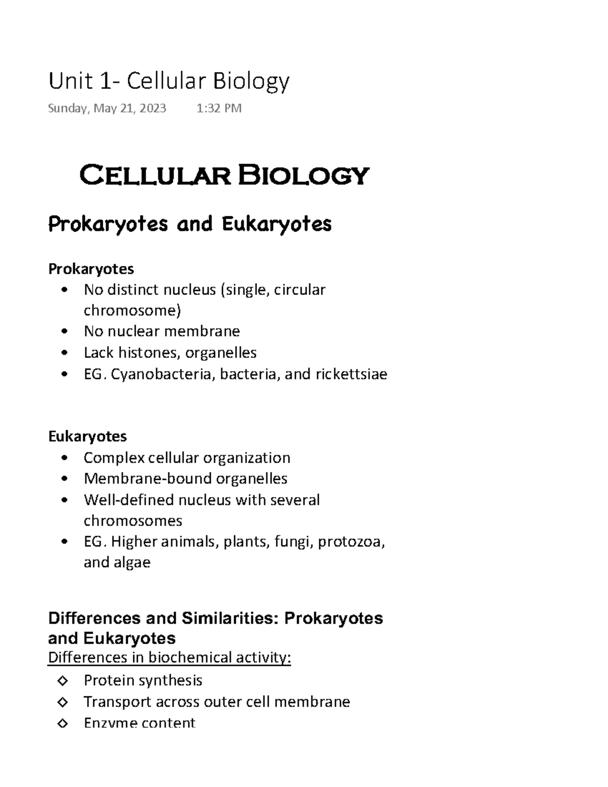 NUR315 Unit 1- Cellular Biology - Cellular Biology Prokaryotes and ...