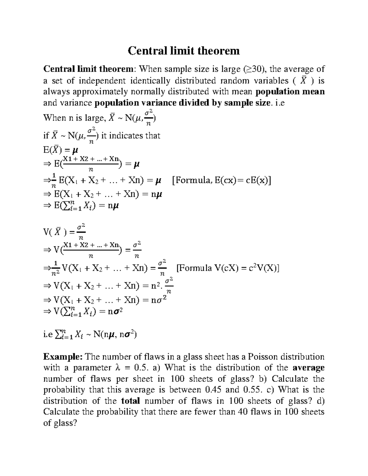 Lecture sheet 12-Central limit theorem - Probability and statistic ...