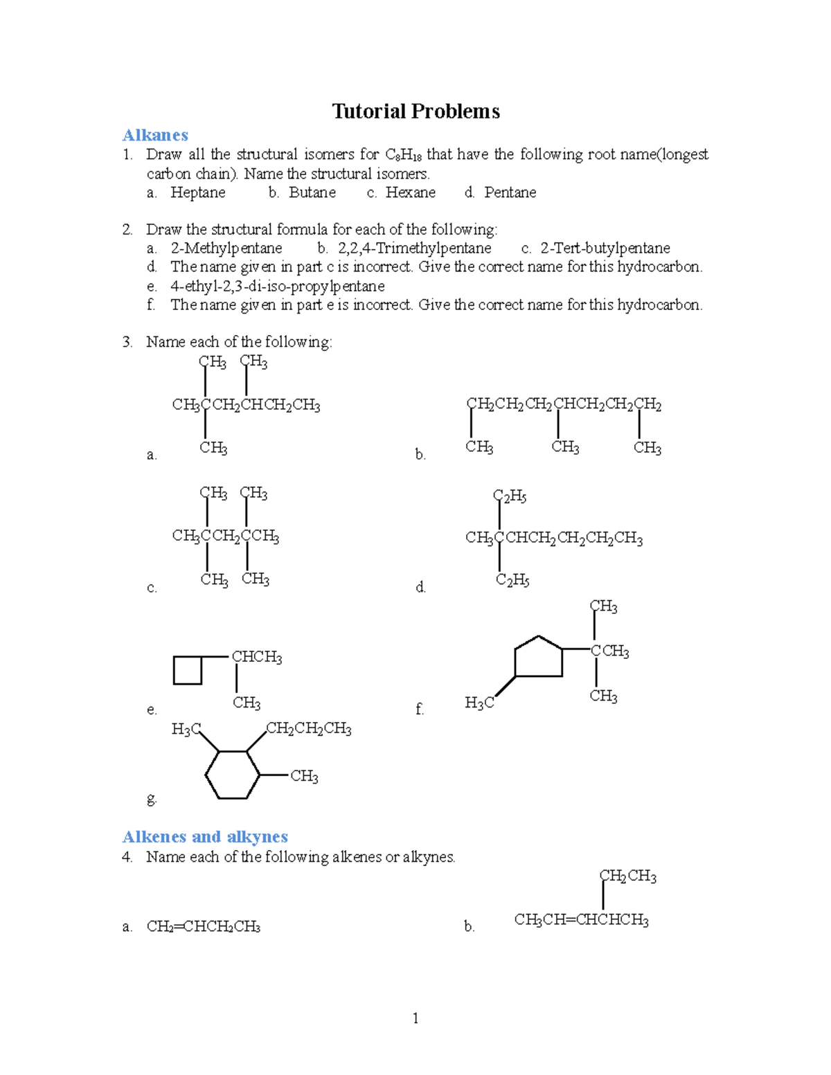 Organic and Biological Molecules Tutorial Problems 2017 - Tutorial ...