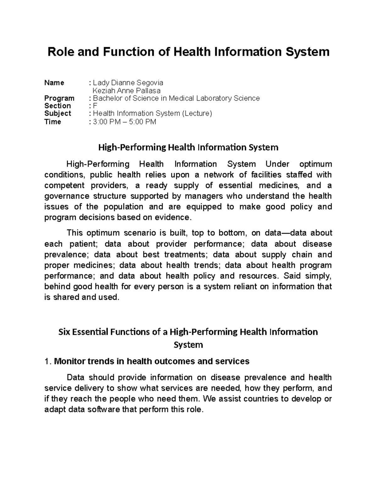 Role and Function of Health Information System - Reporting Document ...