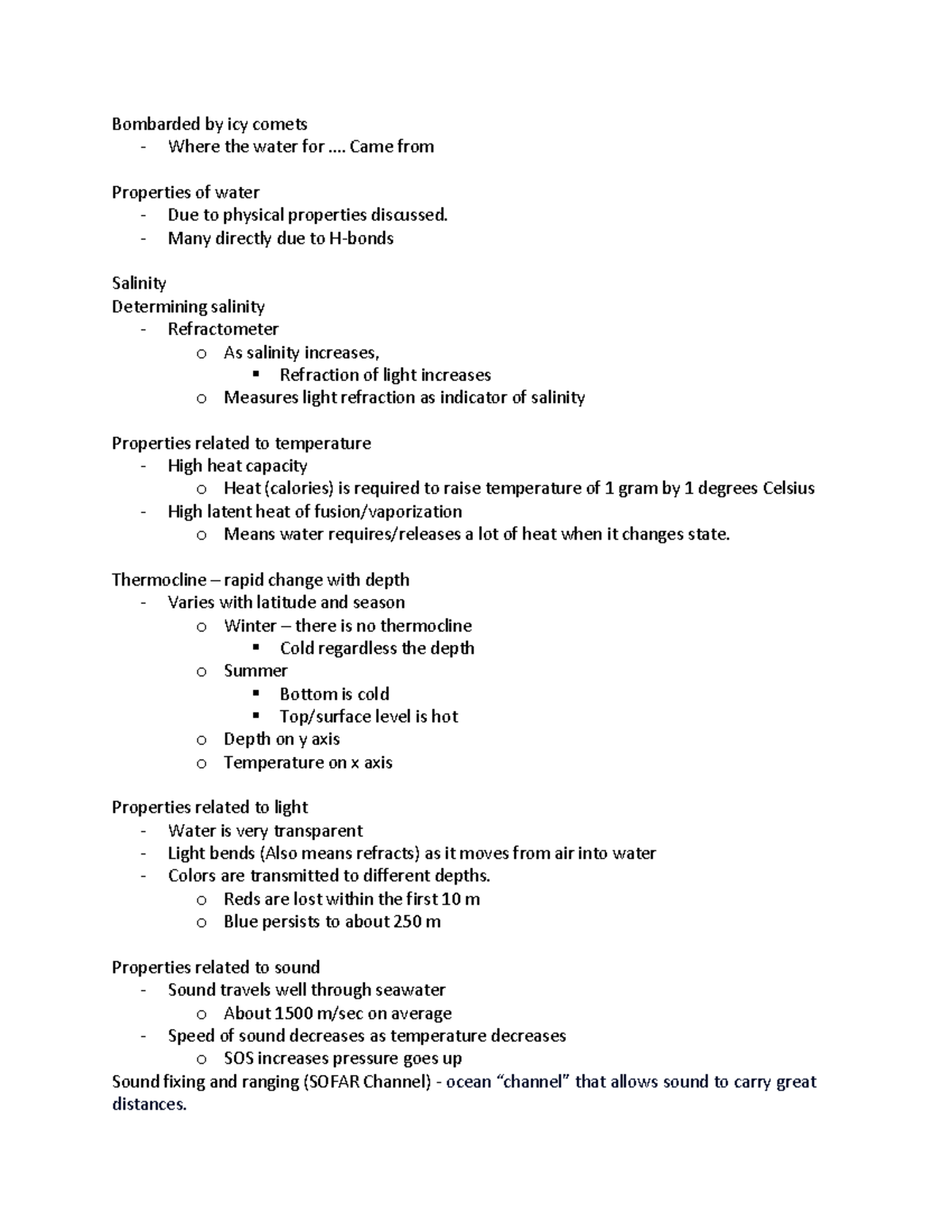 ENVS301 - Water properties - Bombarded by icy comets - Where the water ...