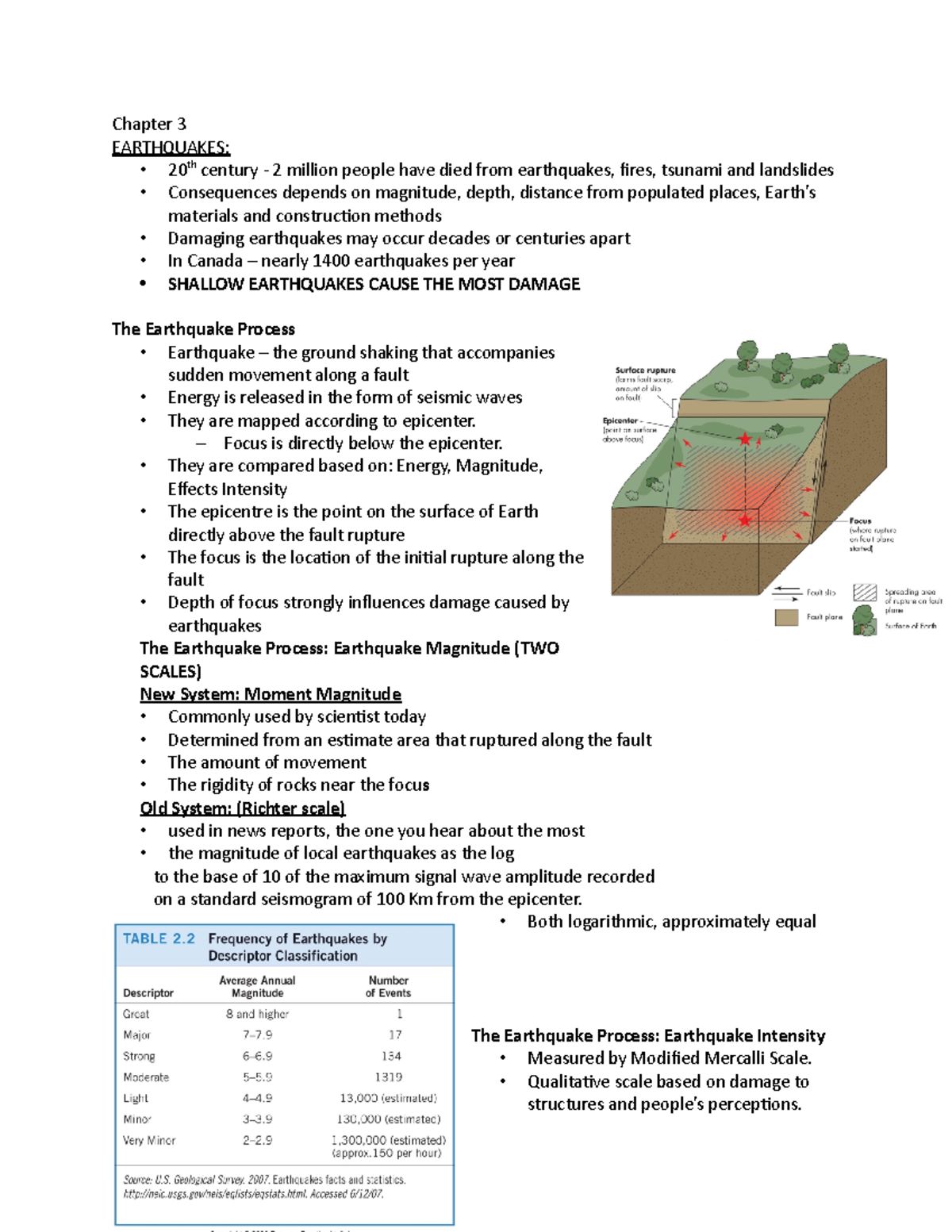 Chapter 3 - Notes - Chapter 3 EARTHQUAKES: - 20 th century - 2 million ...