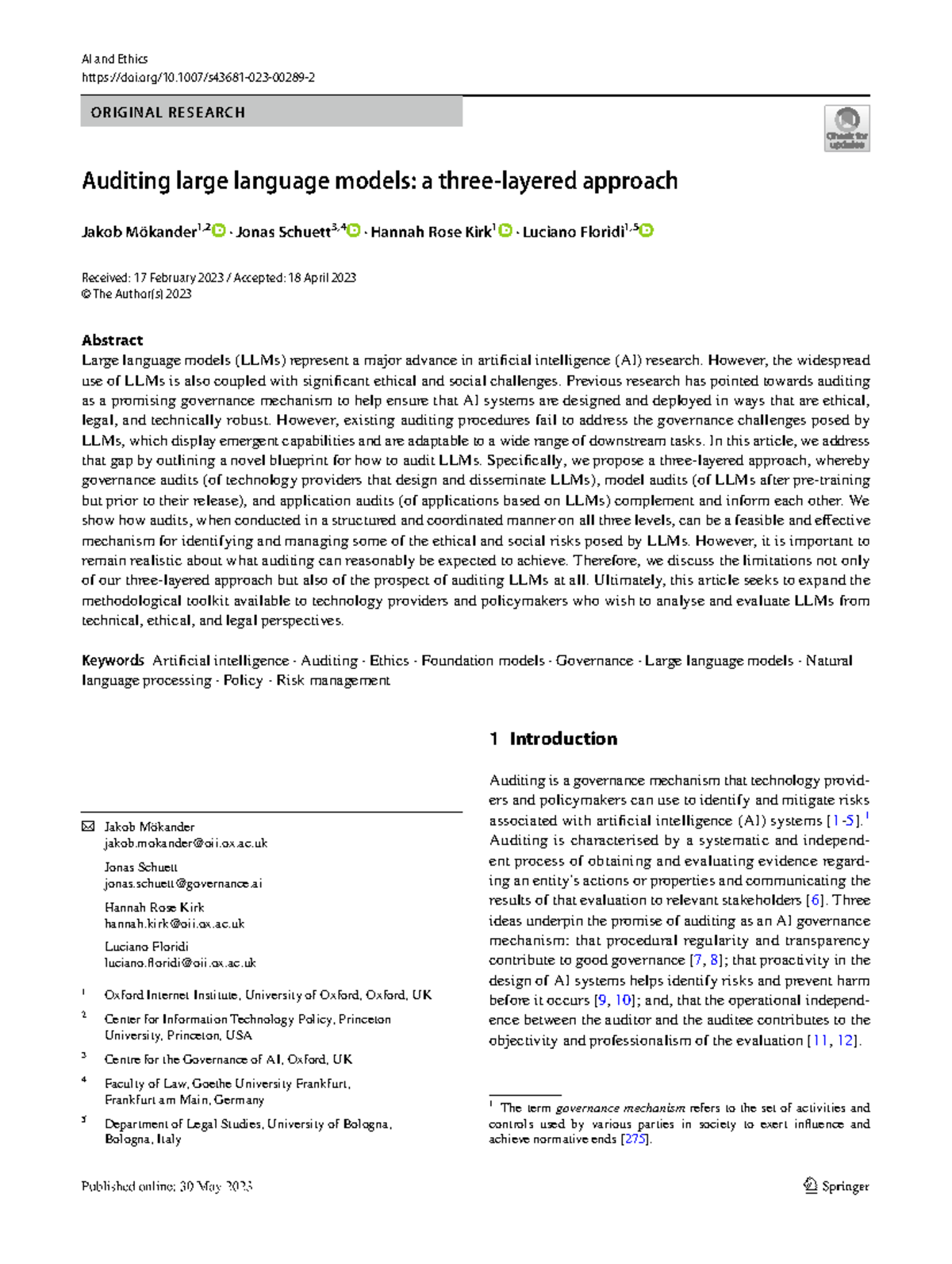 Auditing large language models a three-layered approach - Vol.:(0123456789)1 3 - Studocu