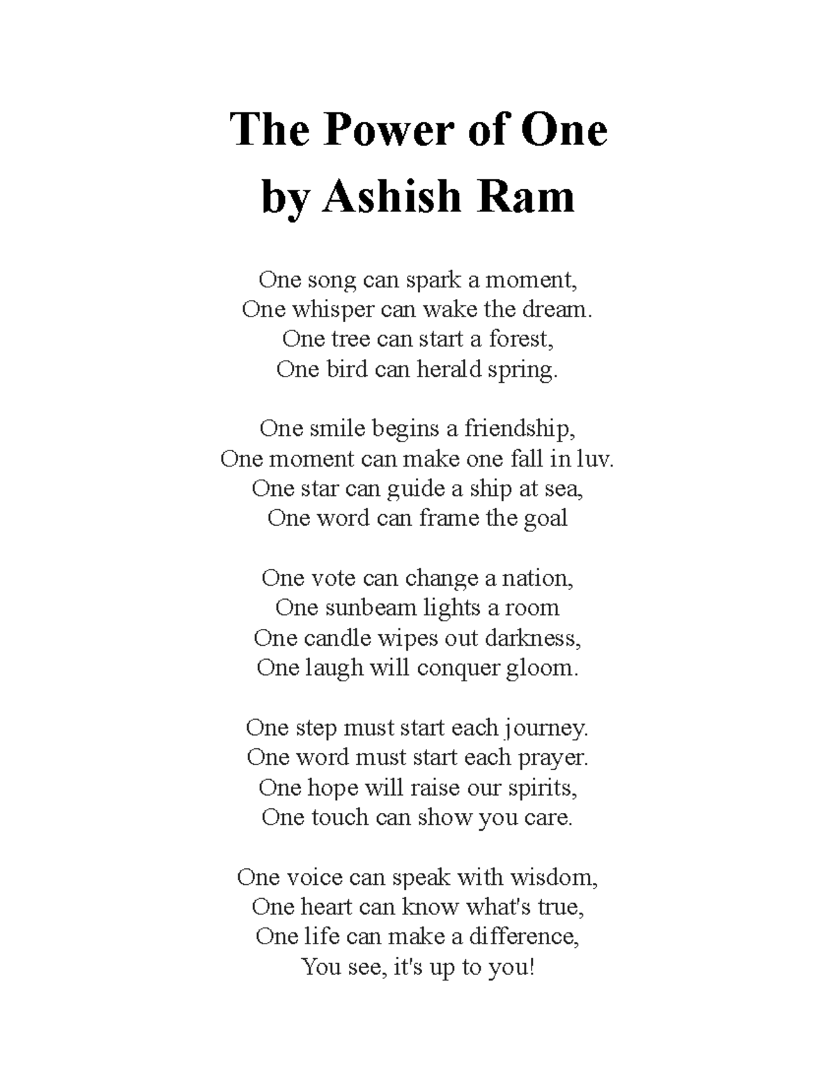 The Power of One- English 6 [Choral Reading] - The Power of One by ...