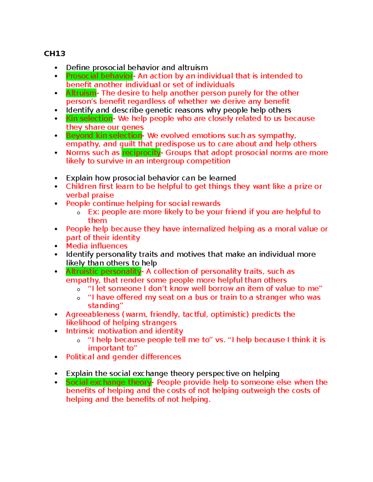 Full course/Final exam study guid and review - CH Define prosocial ...