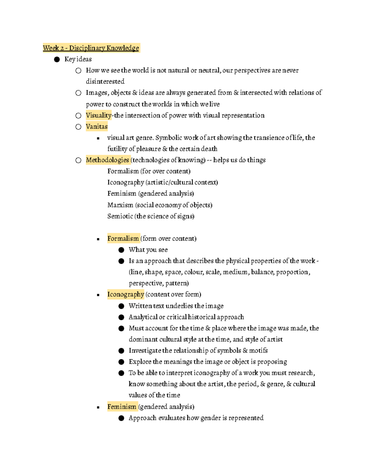 Art History1642-week2 notes - Disciplinary Knowledge - Week 2 ...