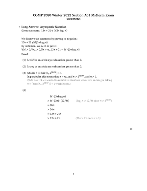 Assignment 3-Questions - COMP 2080 Winter 2020 Homework Assignment 3 due Friday, February 14 ...