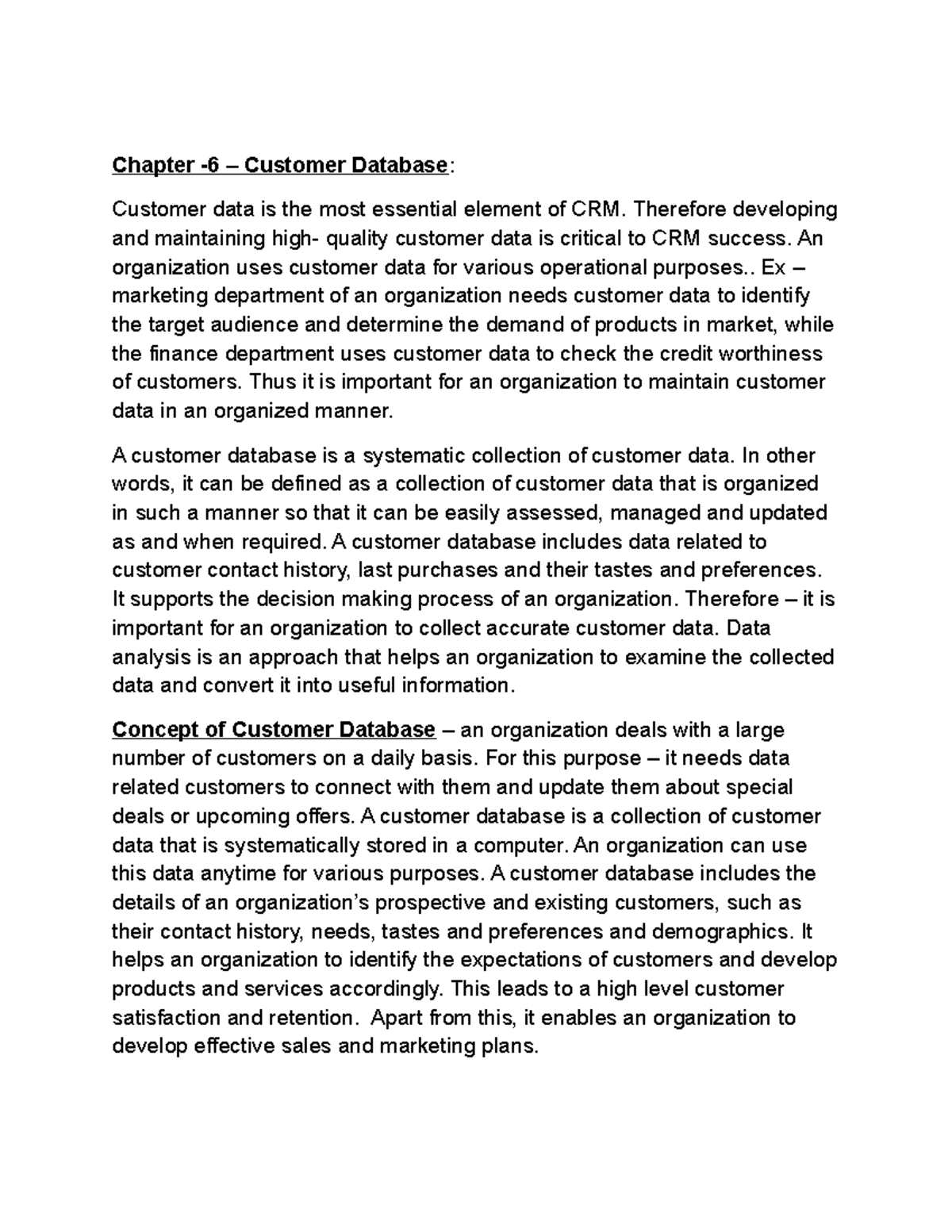Chapter- 6 - Customer Database - Chapter -6 – Customer Database ...