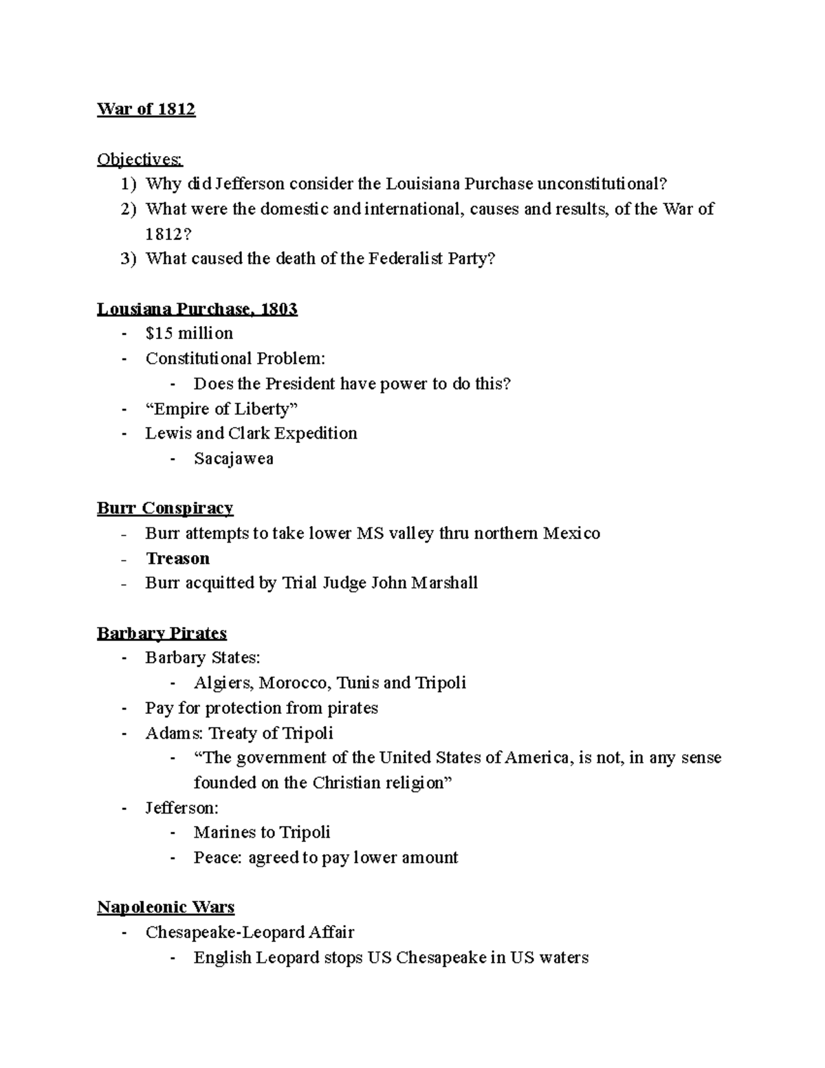 History War of 1812 - Lecture notes Professor Gunter - War of 1812 ...