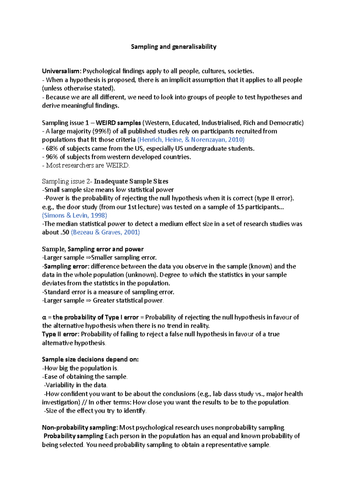 Sampling and generalisability - Sampling and generalisability ...