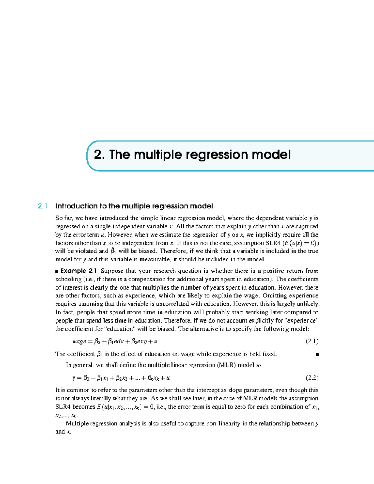 Notes Week 2 - lecture note of week 2 - 2. The multiple regression ...
