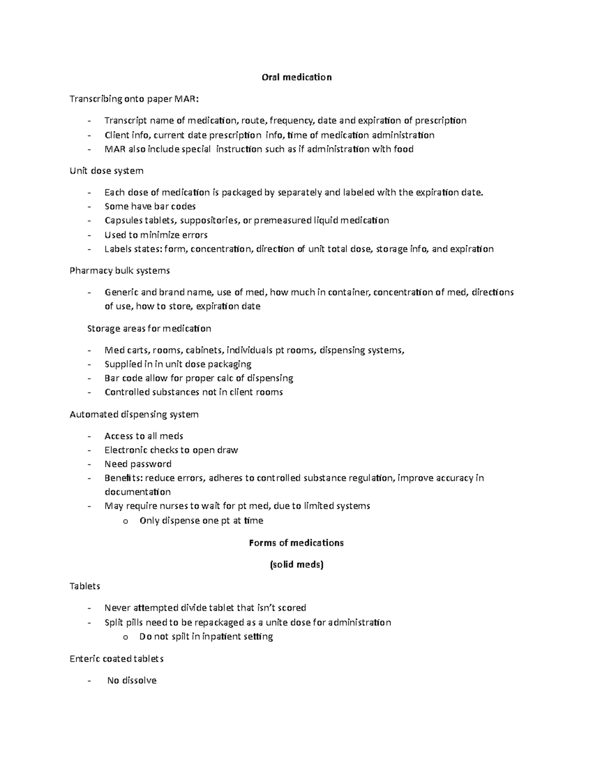 Oral medication Lecture ntes - Oral medication Transcribing onto paper ...
