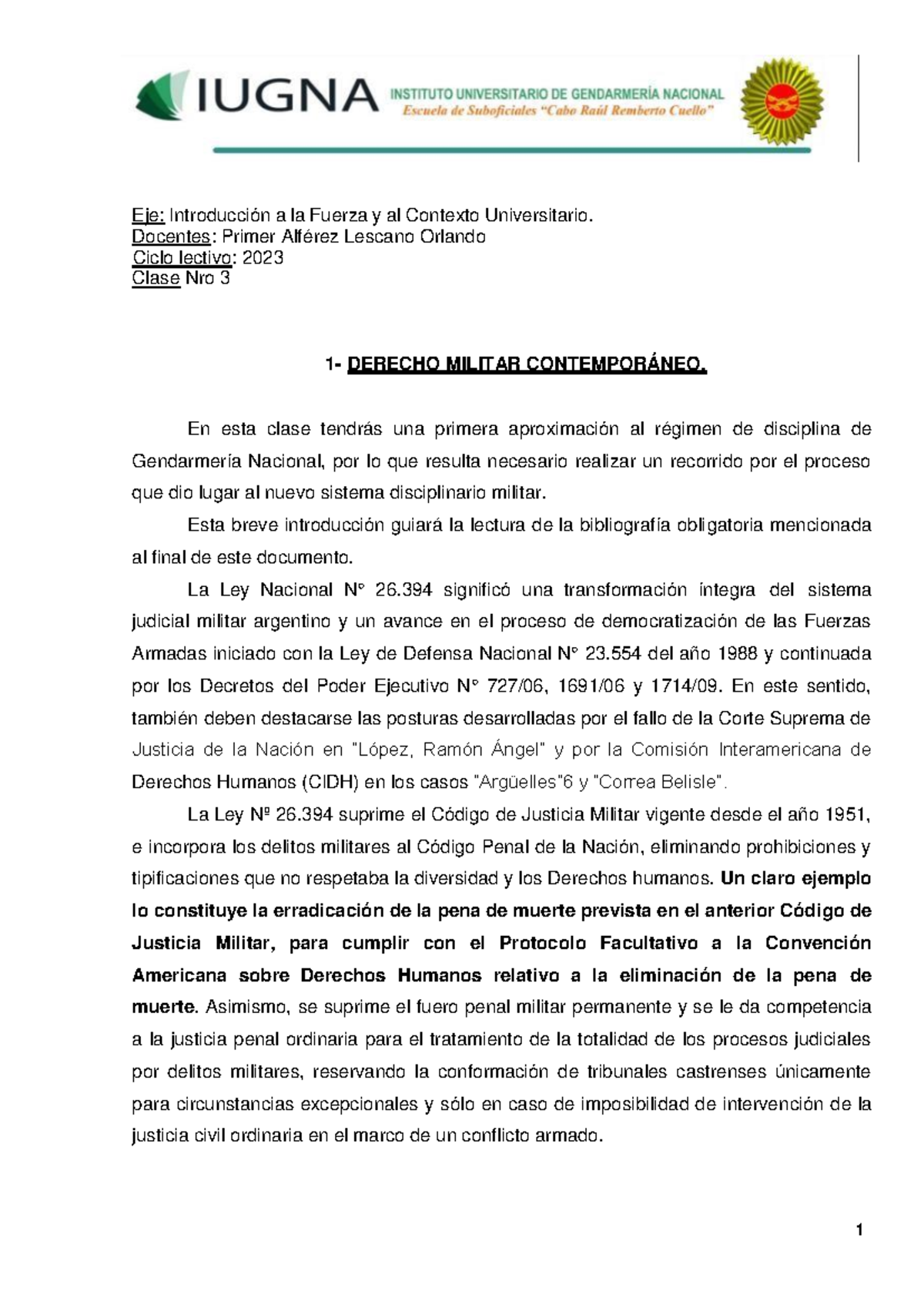 Derecho mil - Eje: Introducción a la Fuerza y al Contexto Universitario ...