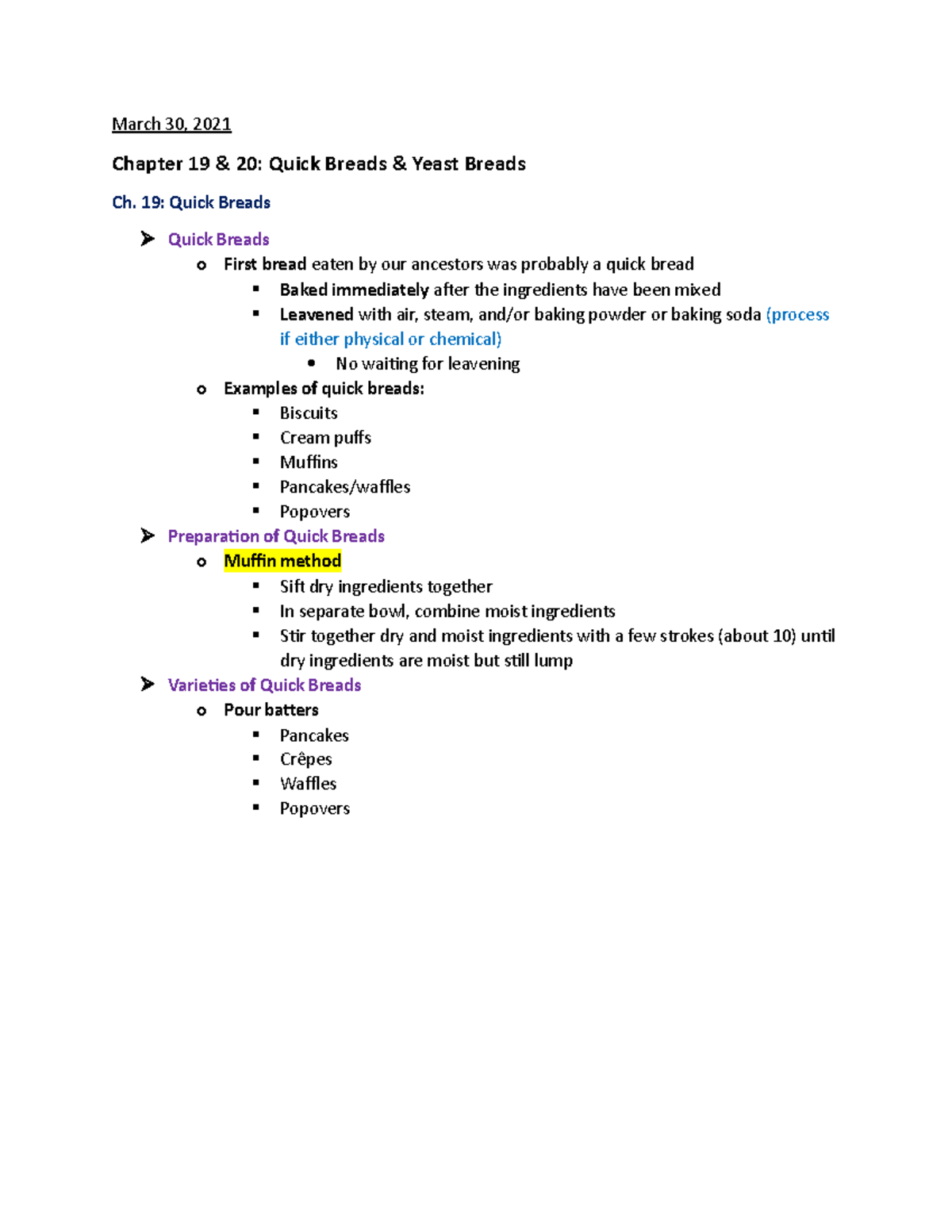 Chapter 19 & 20- Quick Breads & Yeast Breads - March 30, 2021 Chapter ...
