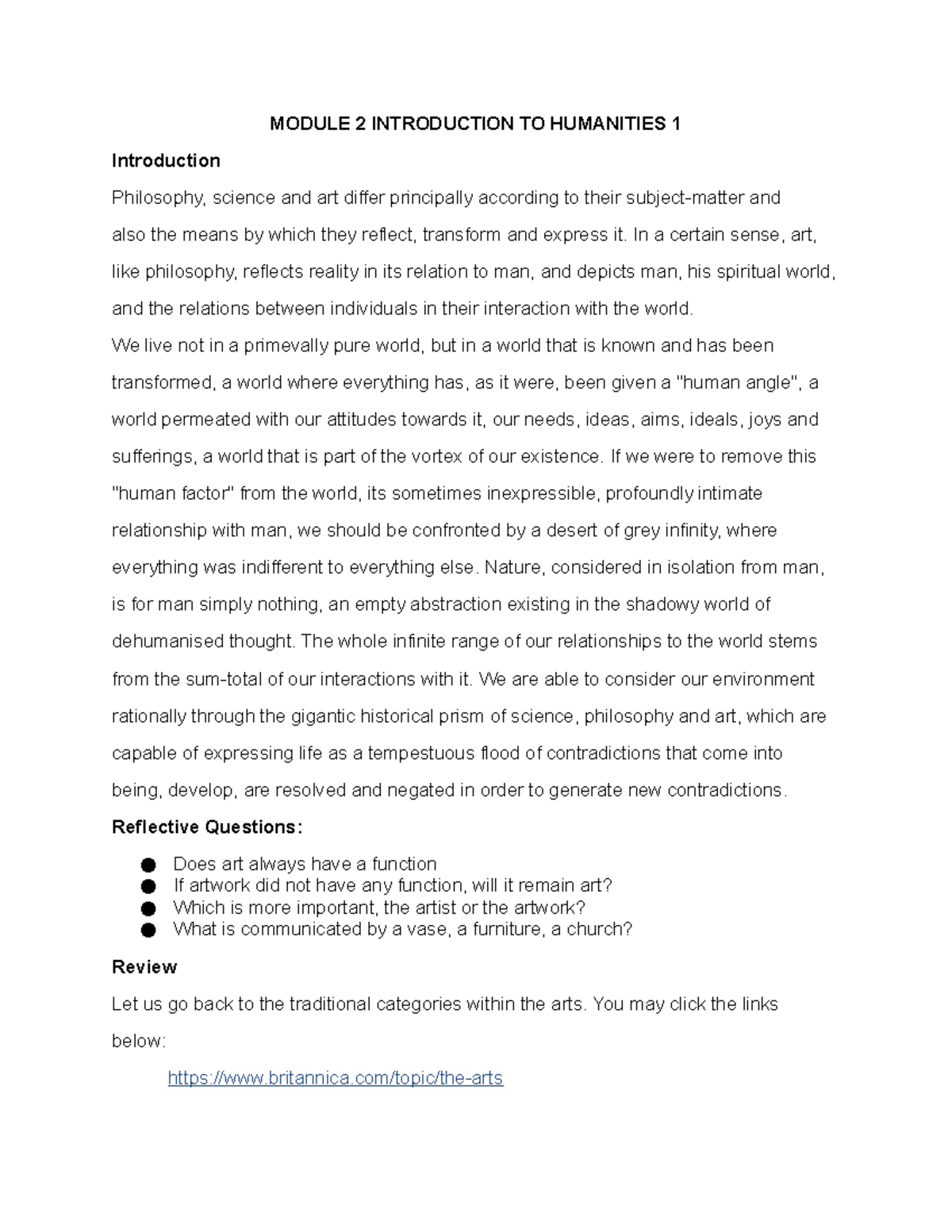 Philosophy, science and art differ principally - MODULE 2 INTRODUCTION ...