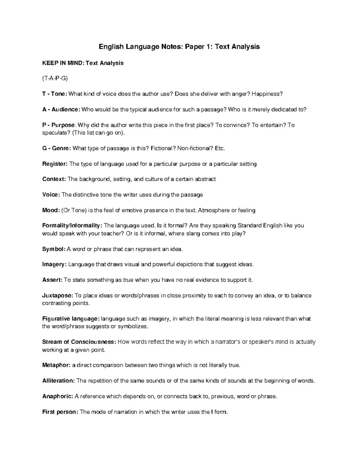 English Notes for English Language - English Language Notes: Paper 1 ...