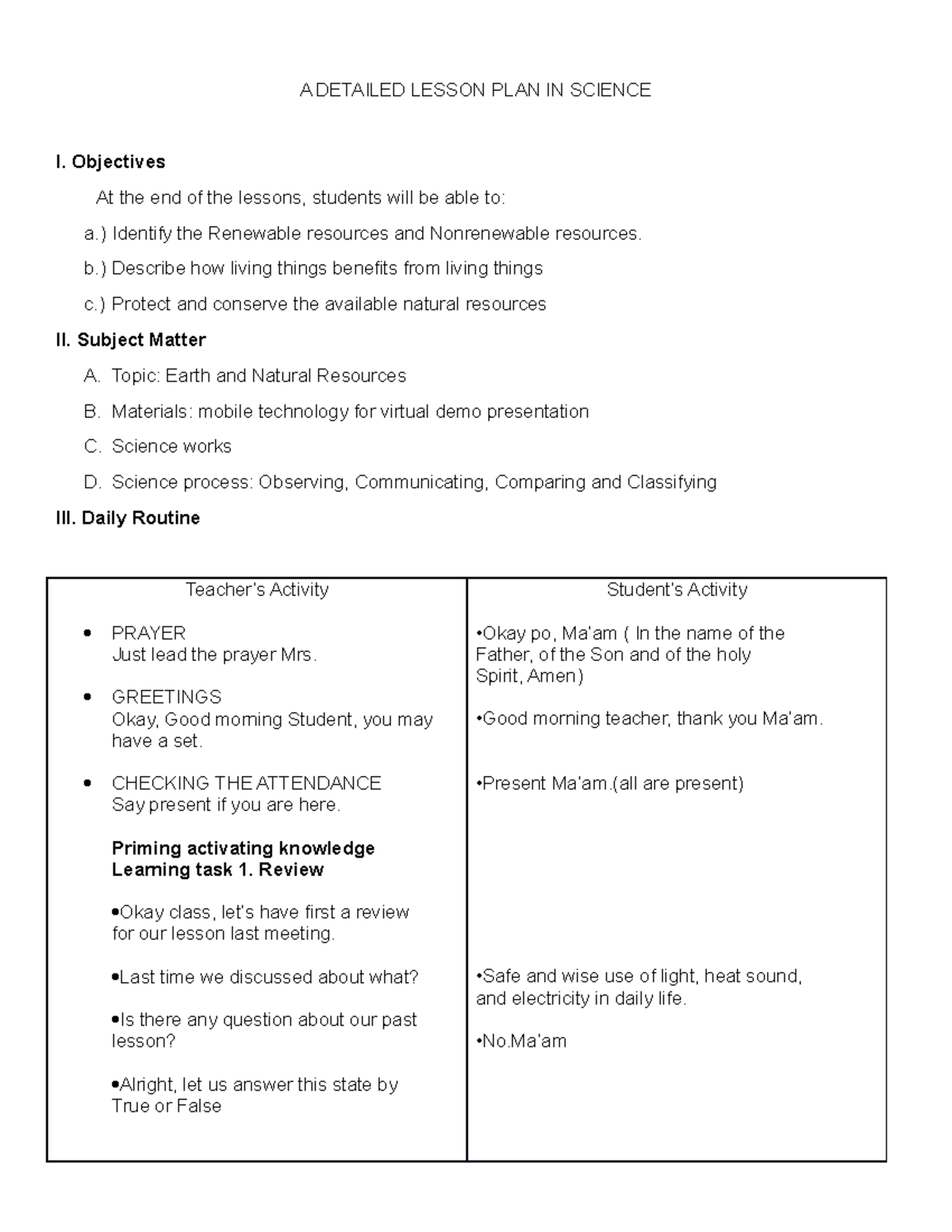 A Detailed Lesson PLAN IN Science - A DETAILED LESSON PLAN IN SCIENCE I ...