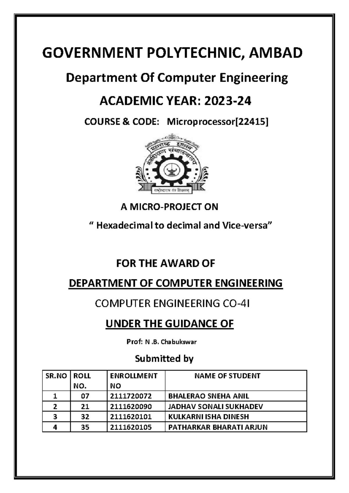 MIC microproject. docx - GOVERNMENT POLYTECHNIC, AMBAD Department Of ...